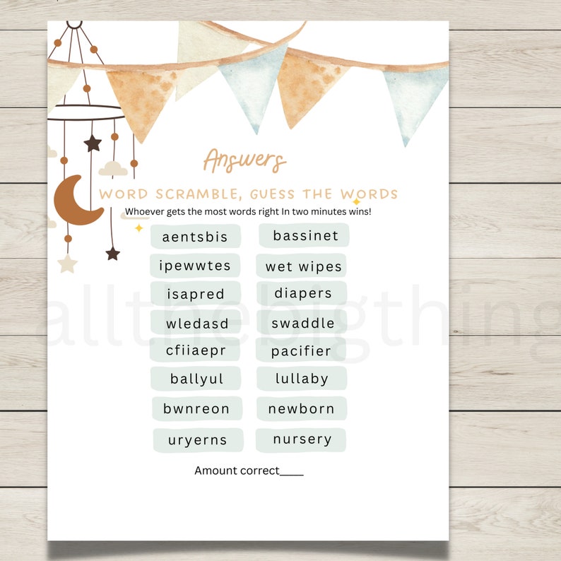 Baby Word Scramble Game Template | Baby Boy Shower | Baby Word Puzzle ...