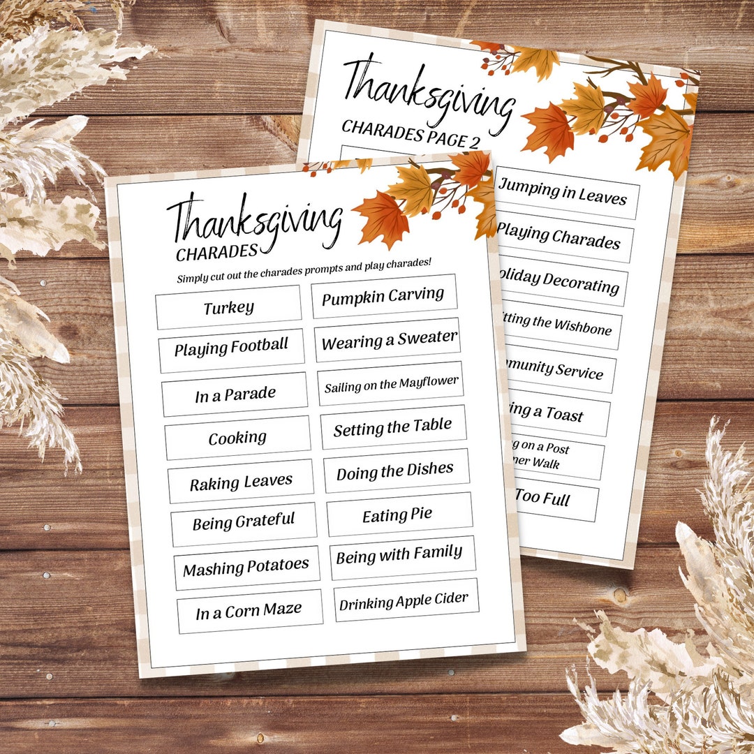 Thanksgiving Charades Party Game, Thanksgiving Party Games, Fun ...
