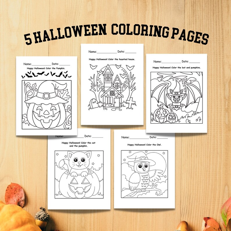 5 Halloween Coloring Page, Large Form for Toddler, Digital Download ...