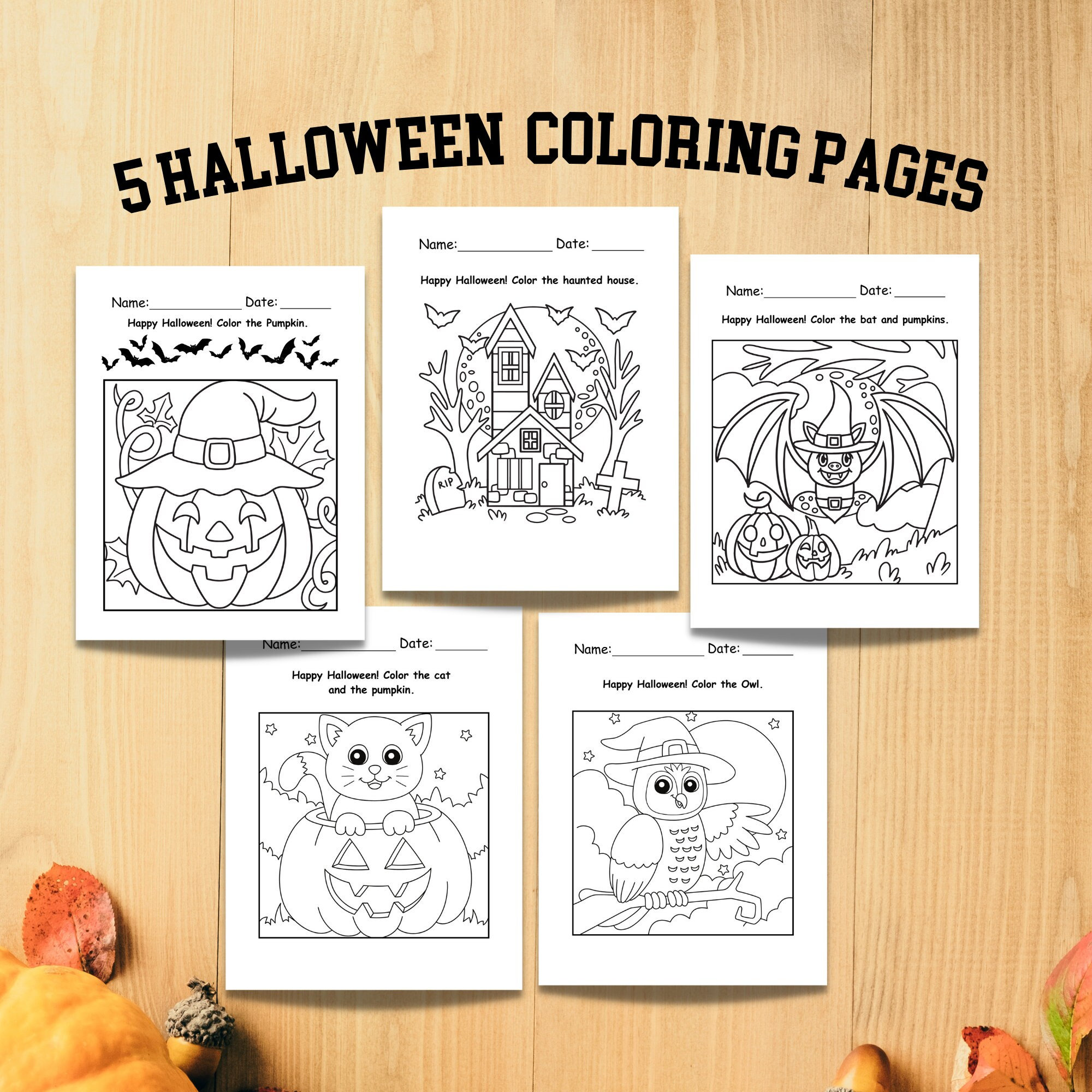 5 Halloween Coloring Page Large Form for Toddler Digital - Etsy