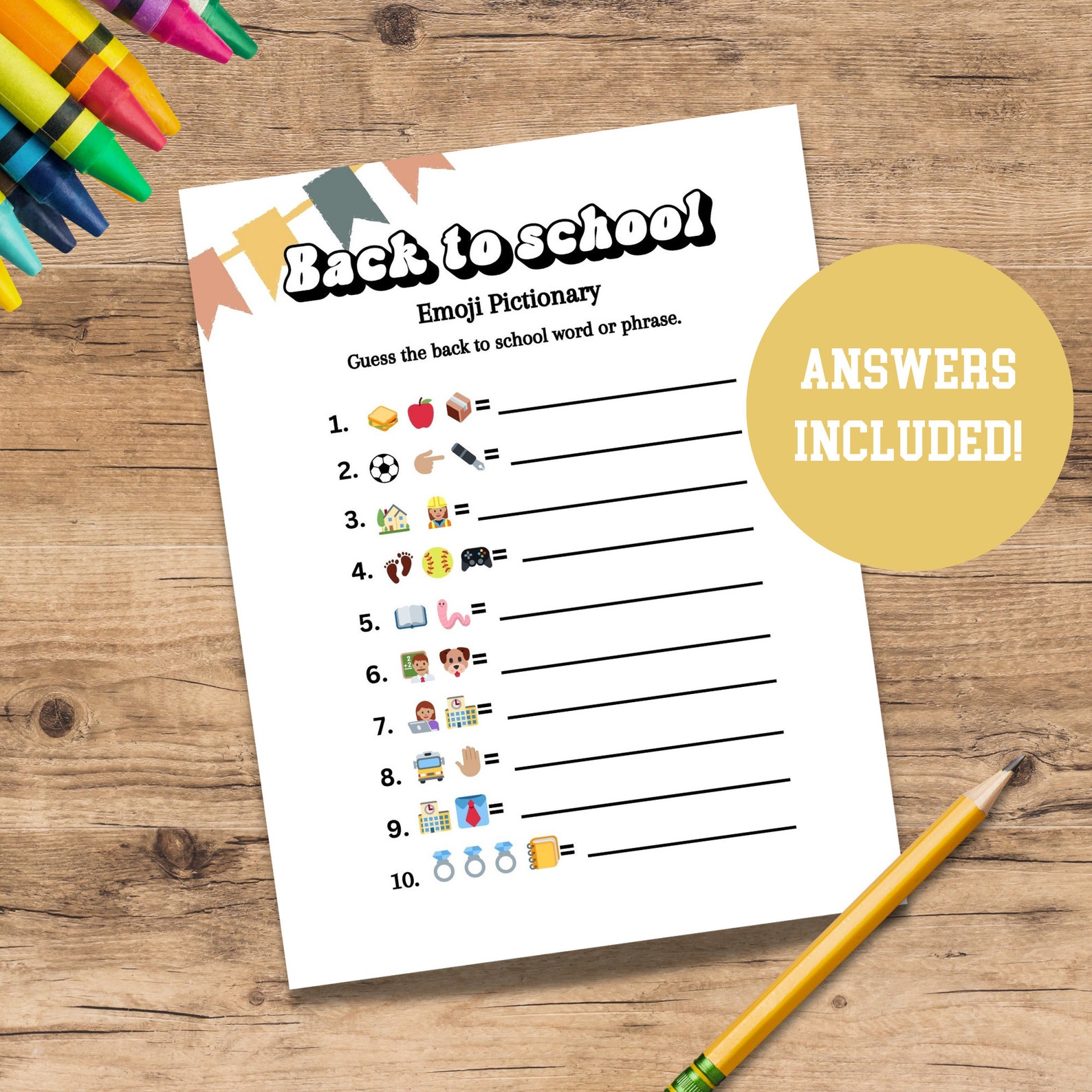 PRINTABLE Game, Emoji Pictionary Worksheet, First Day of School ...