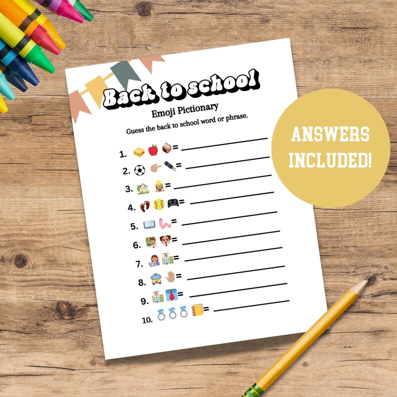 PRINTABLE Game, Emoji Pictionary Worksheet, First Day of School ...