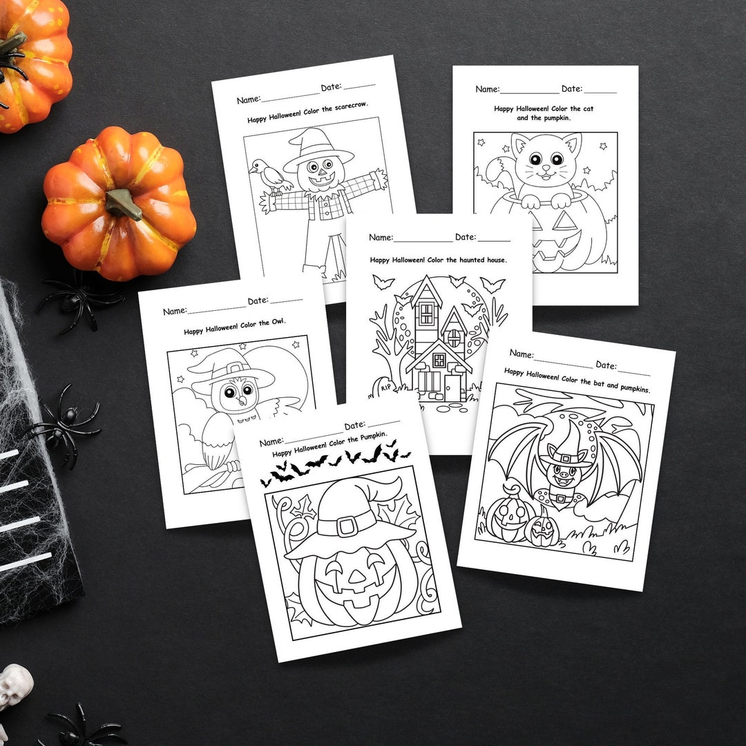 6 Halloween Coloring Page, Large Form for Toddler, Digital Download ...