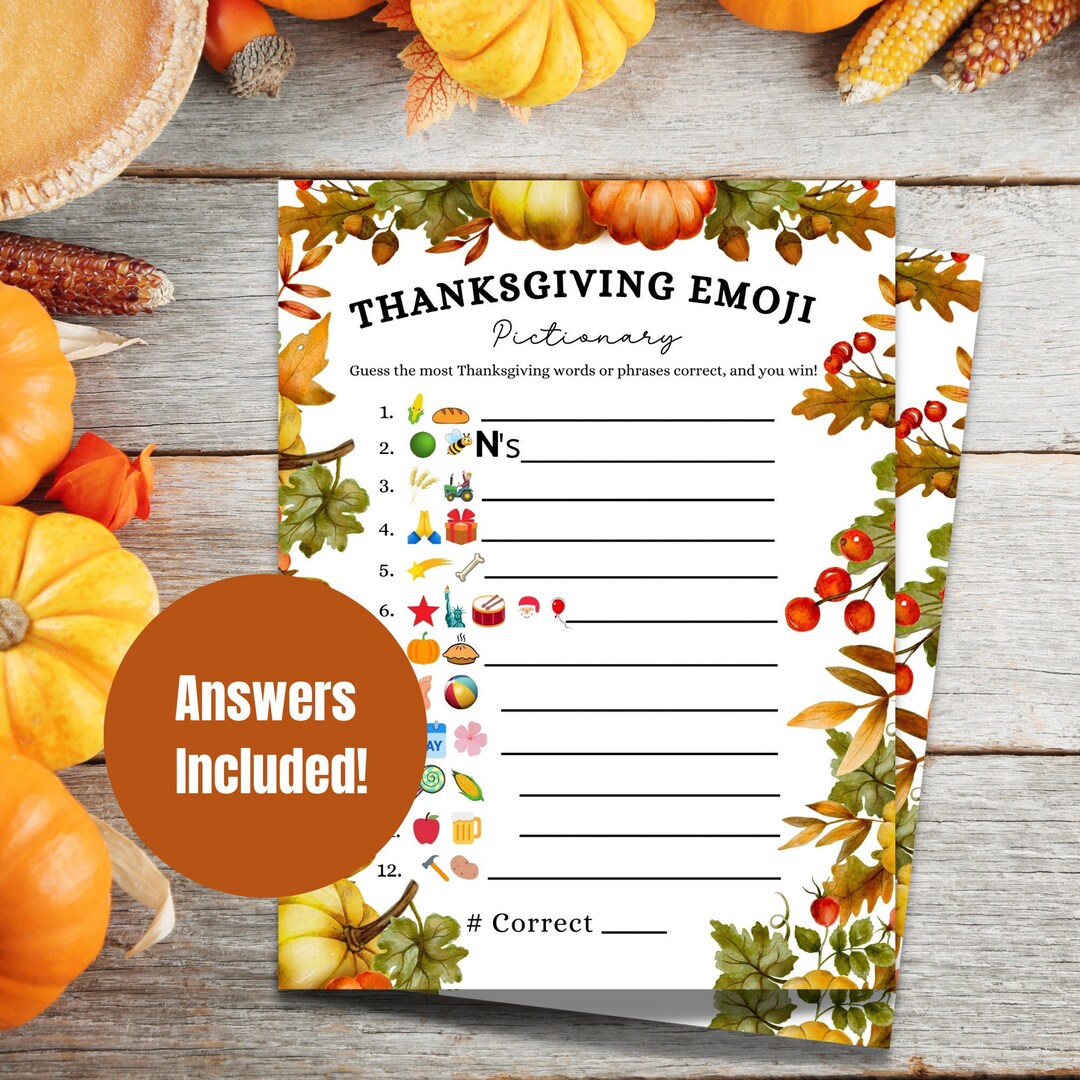 Thanksgiving Emoji Pictionary Game, Thanksgiving Printable Games, Fun ...