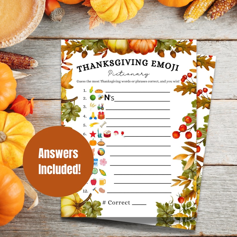 Thanksgiving Emoji Pictionary Game, Thanksgiving Printable Games, Fun ...