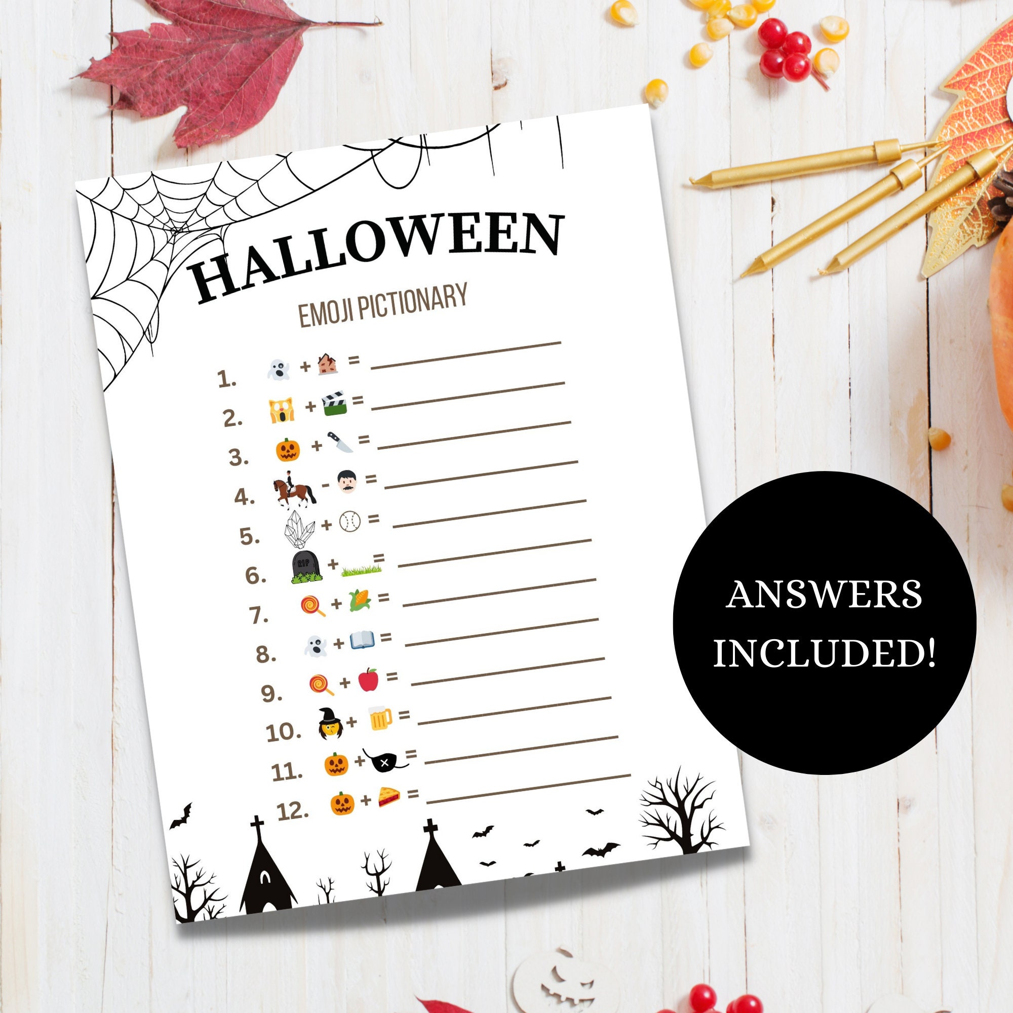 Halloween Emoji Pictionary Party Game, Halloween Picture Trivia Games ...