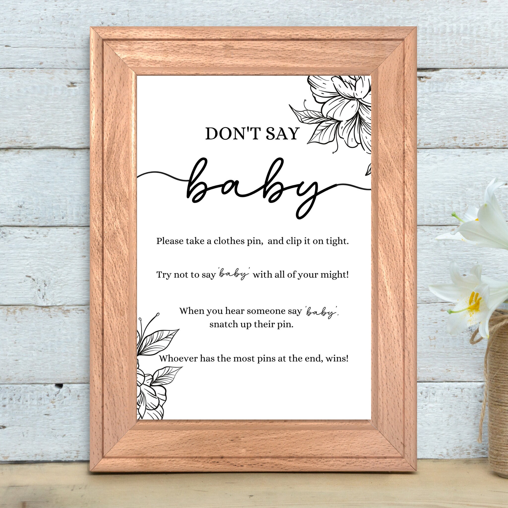 Don't Say Baby Sign Printable Floral Baby Shower Games Printable Don't ...
