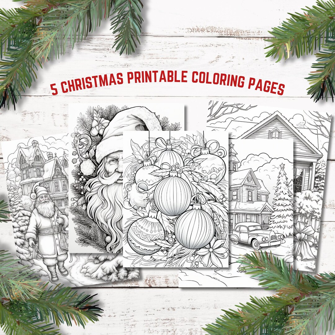 Christmas Coloring Pages Bundle, 5 Christmas Coloring Pages Printable ...