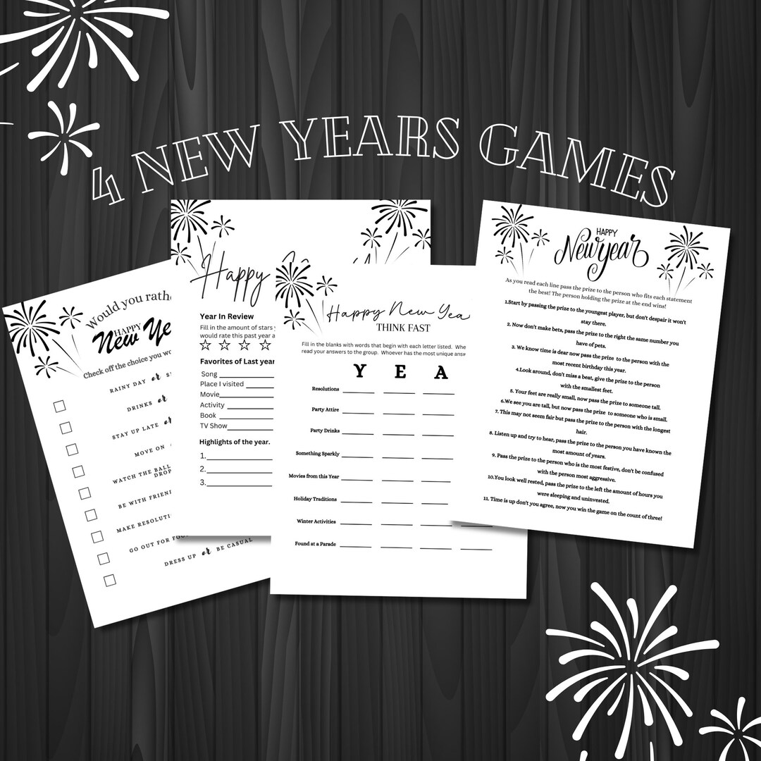 New Year's Game Bundle, 4 Printable Family Games, Party Games, New Year ...