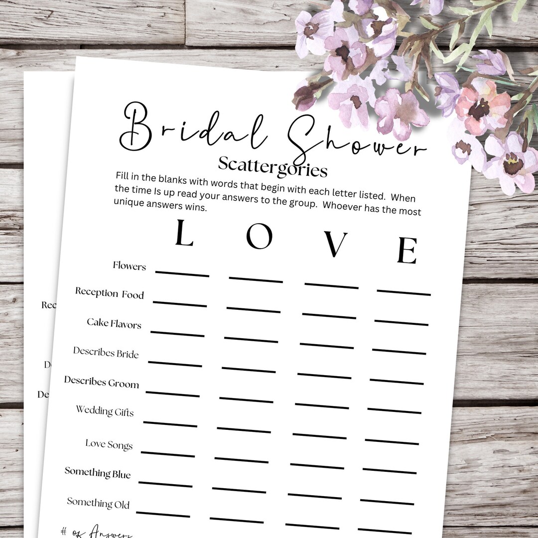 Bridal Shower Scattergories, Minimalist, Scattergories, Game ...