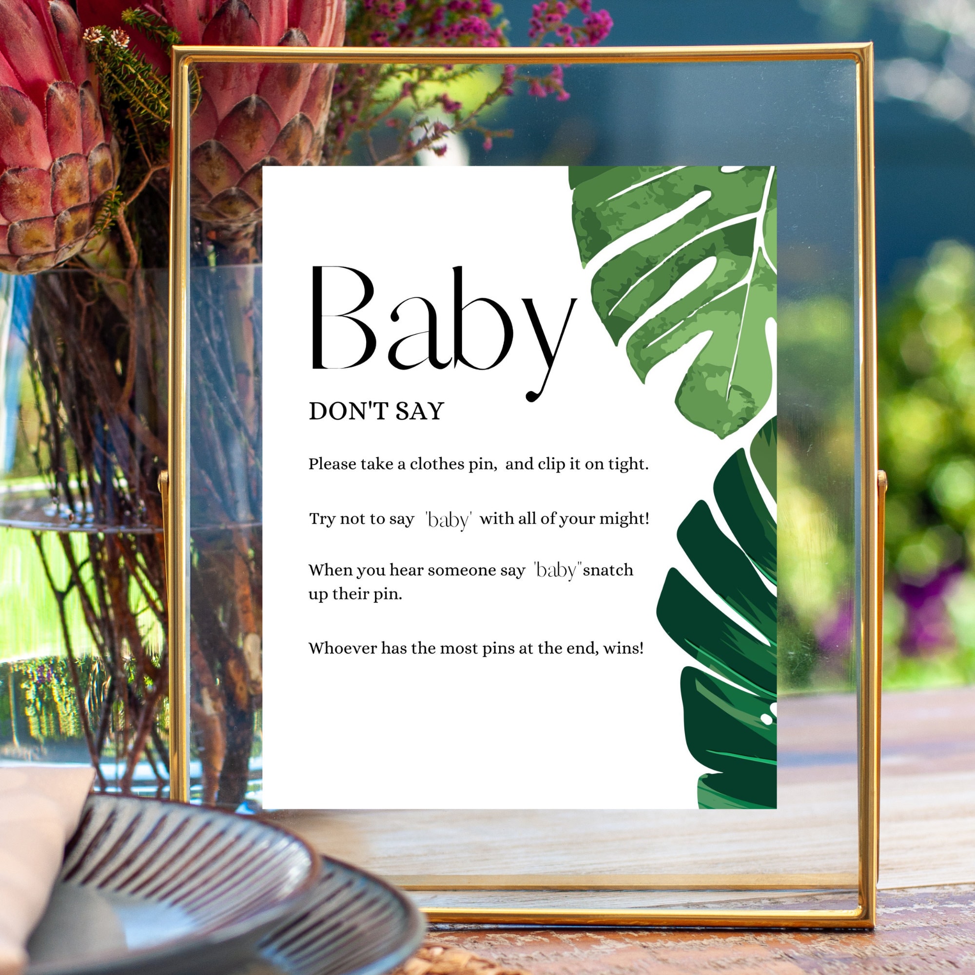 Don't Say Baby Printable Baby Shower Game Sign, Tropical Baby Shower ...