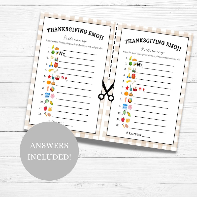 Thanksgiving Emoji Pictionary Game, Thanksgiving Printable Games, Fun ...