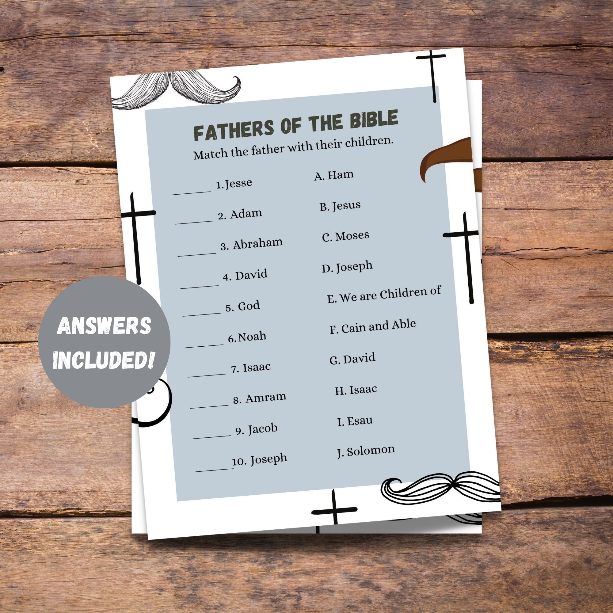 Fathers Day Bible Match Game | Fathers in the Bible Match Party Game ...