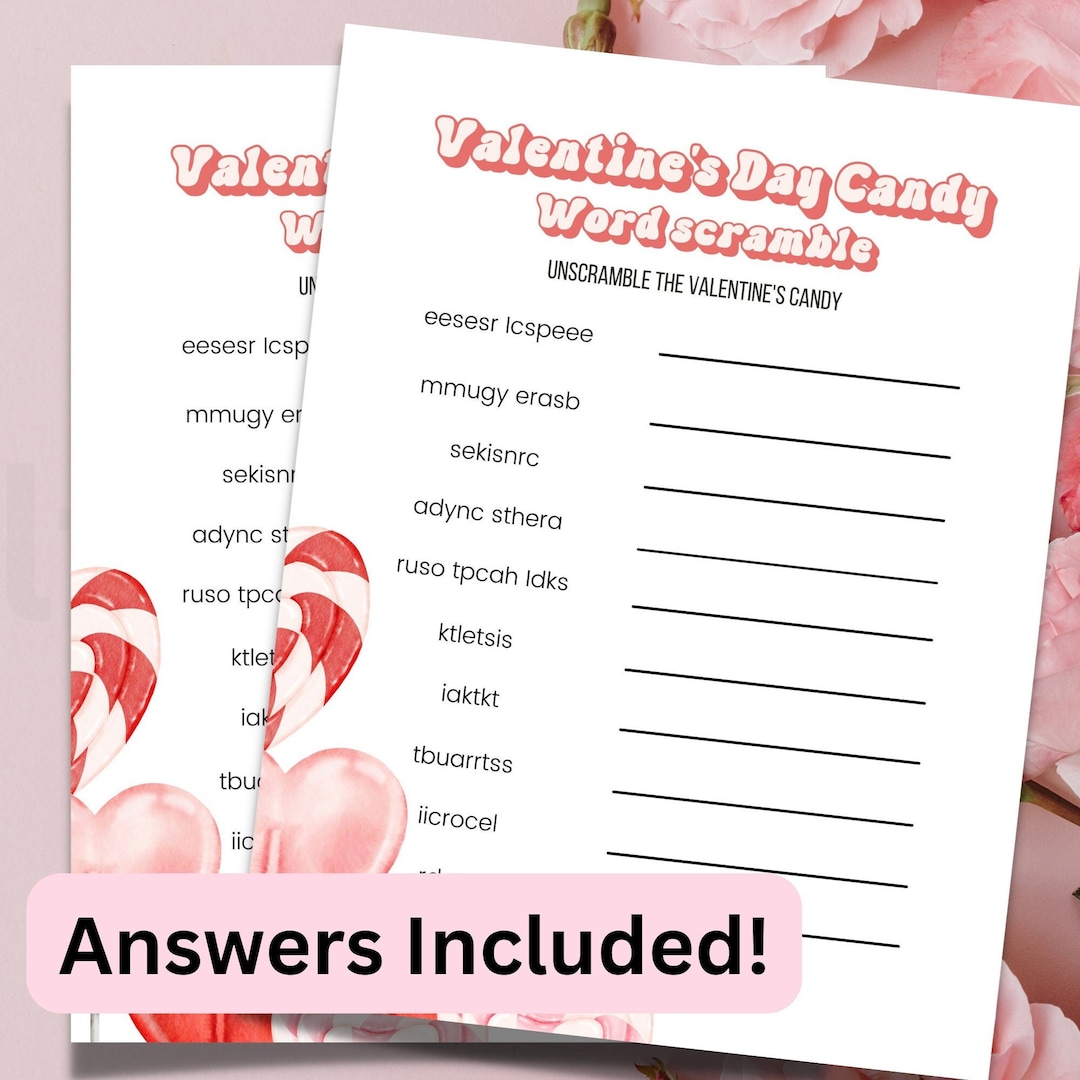 Valentine's Day Candy Word Scramble Game | Valentine Printable Games ...