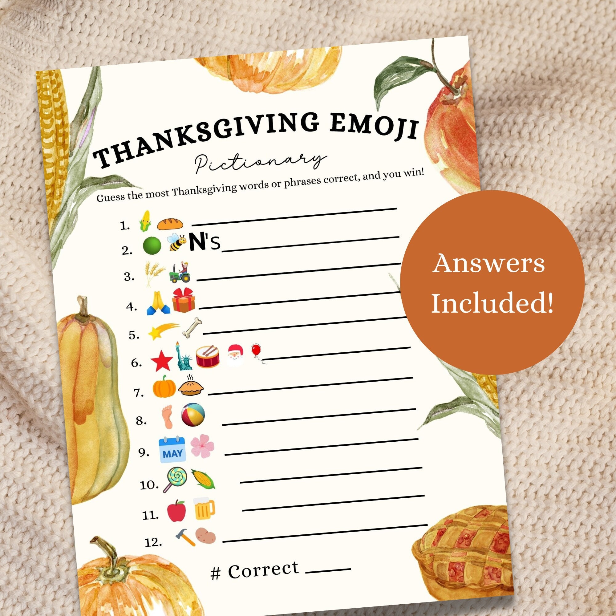 Thanksgiving Emoji Pictionary Game, Thanksgiving Printable Games, Fun ...