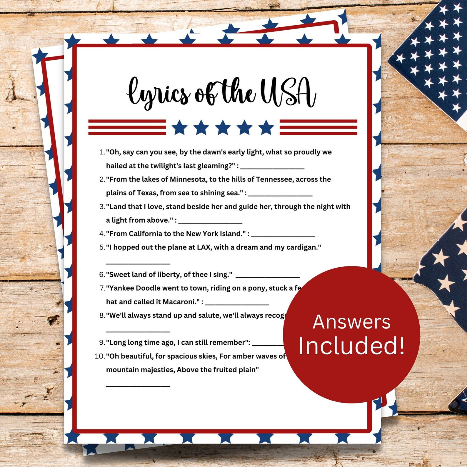 Patriotic Music of America, USA Song Trivia, Match up Game | Printable ...