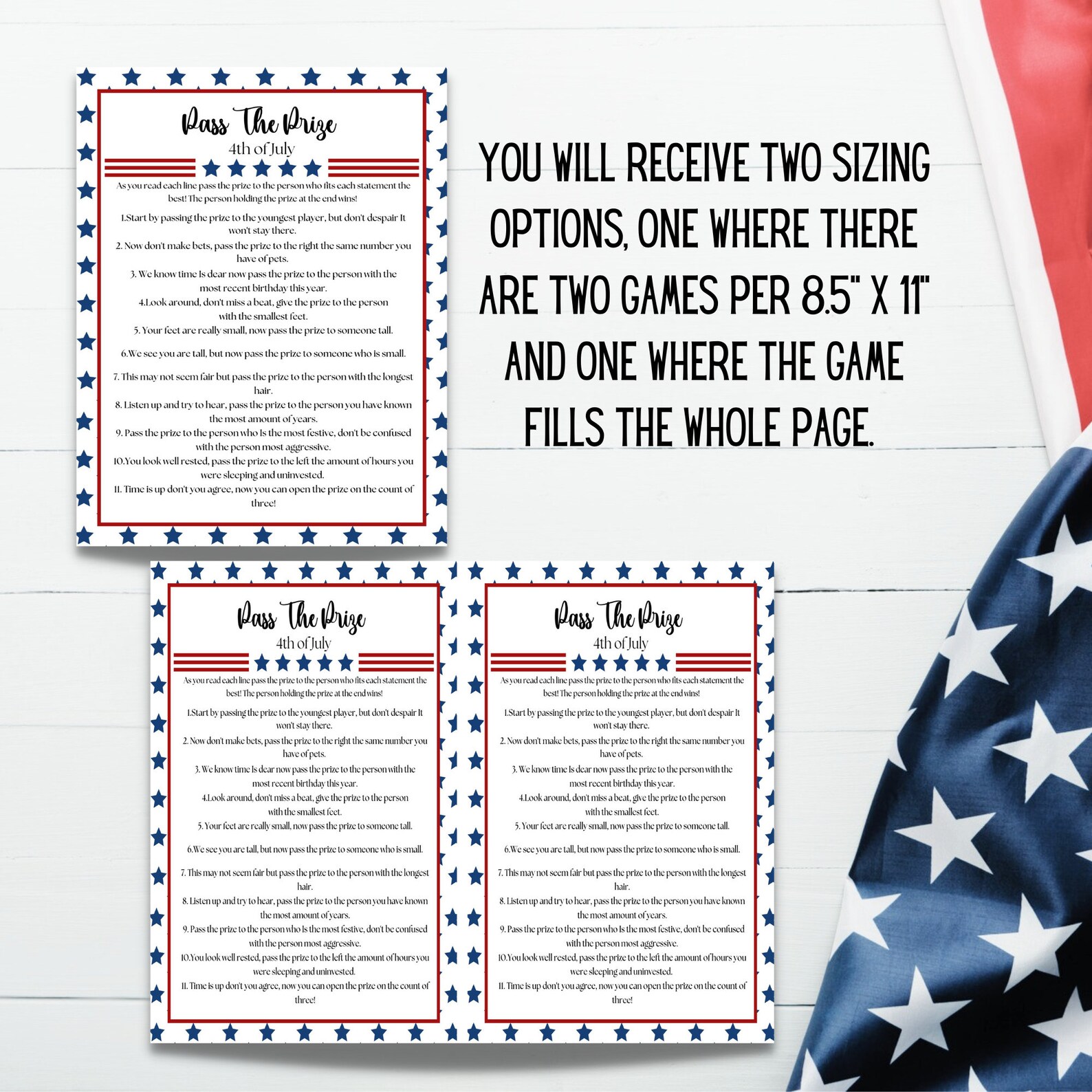 Fourth of July Pass the Prize Game, Printable Family Games, Patriotic ...