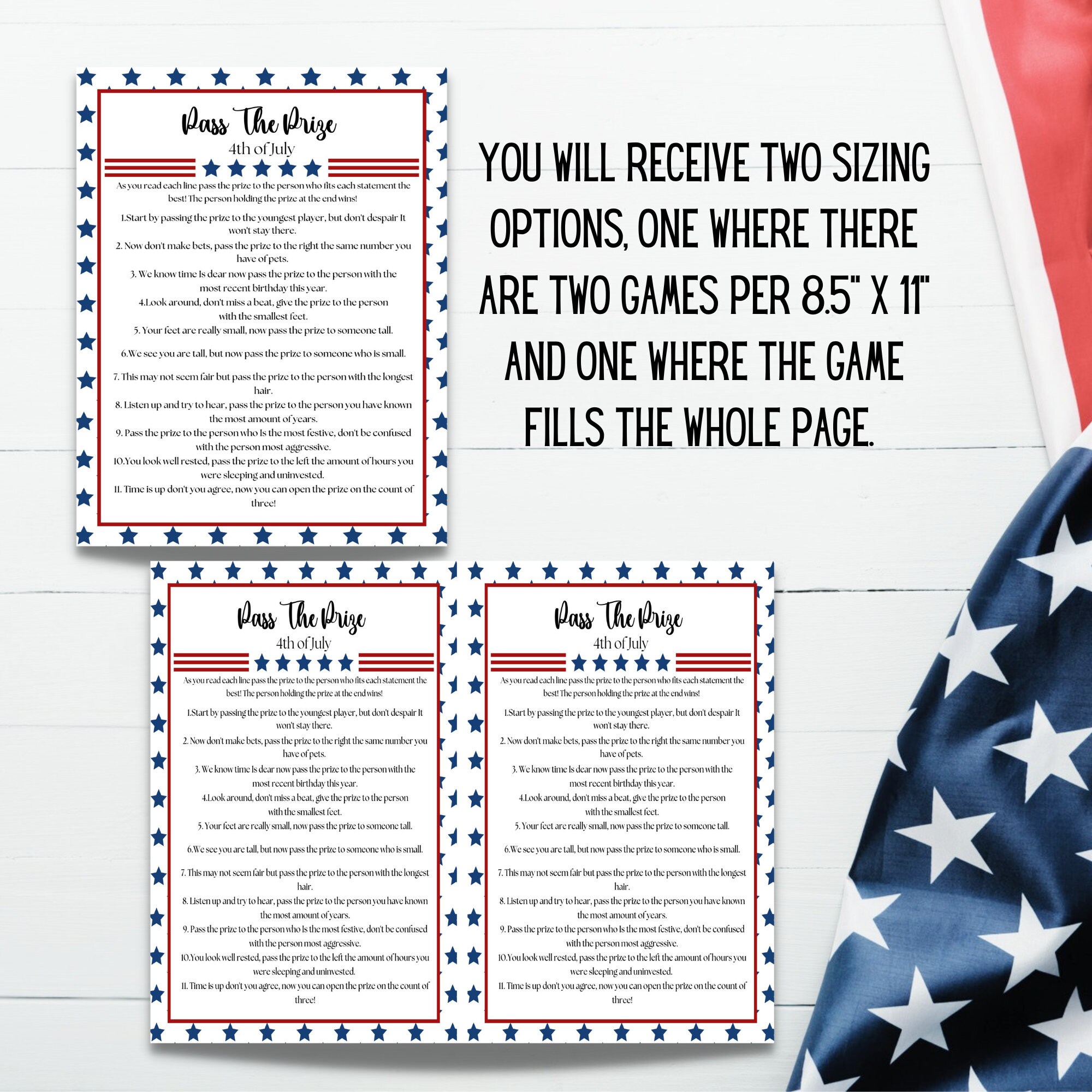 Fourth of July Pass the Prize Game, Printable Family Games, Patriotic ...