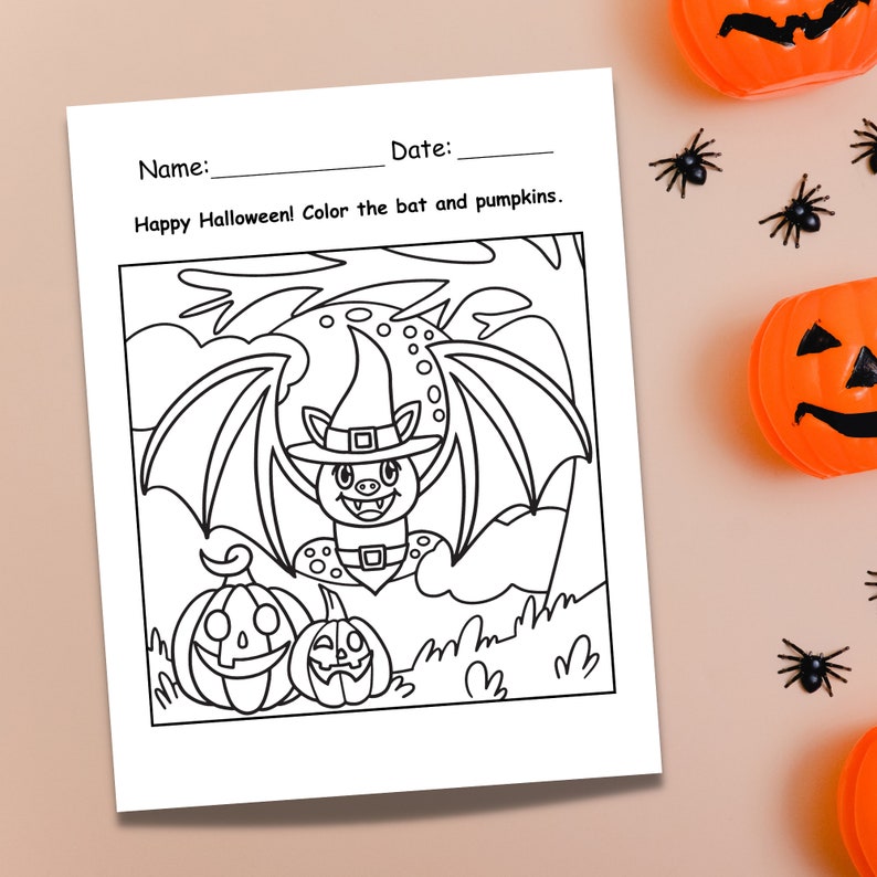 5 Halloween Coloring Page, Large Form for Toddler, Digital Download ...