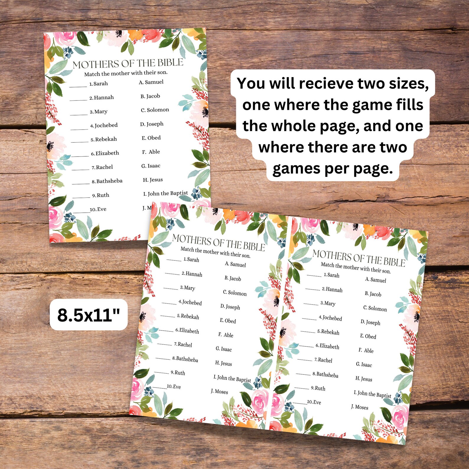 Mothers Day Bible Games, Bible Match Party Game, Bible Games for Kids ...