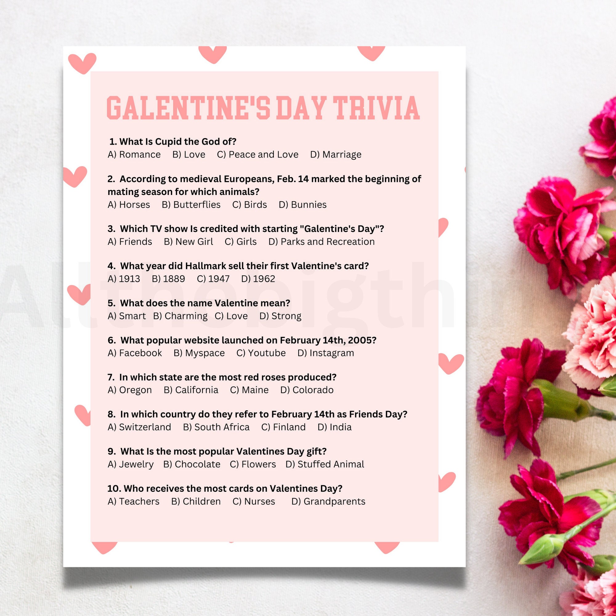 Galentines Day Trivia Game Galentines Day Party Game Valentines Day