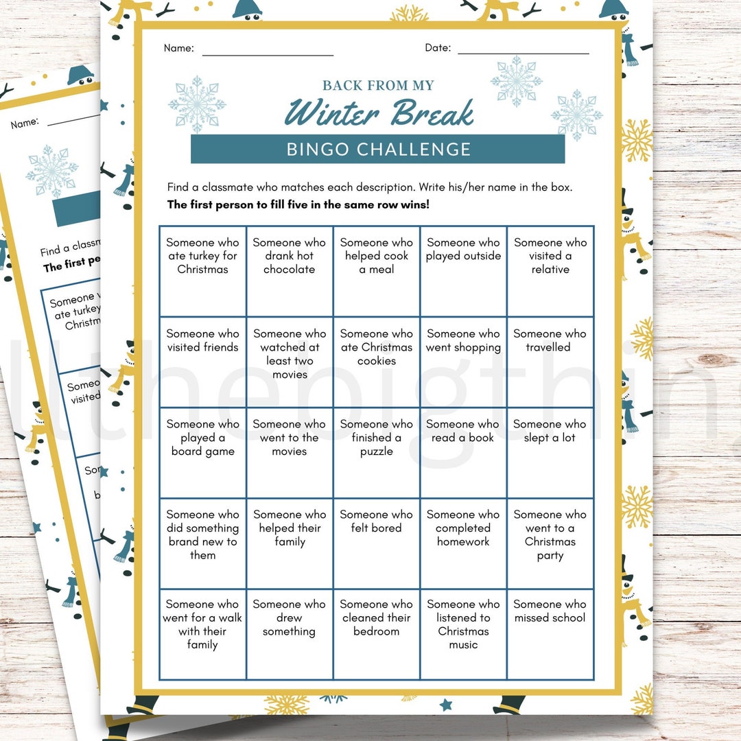 Winter Break Bingo, Bingo Game, Classroom Activity, Kids' Winter ...