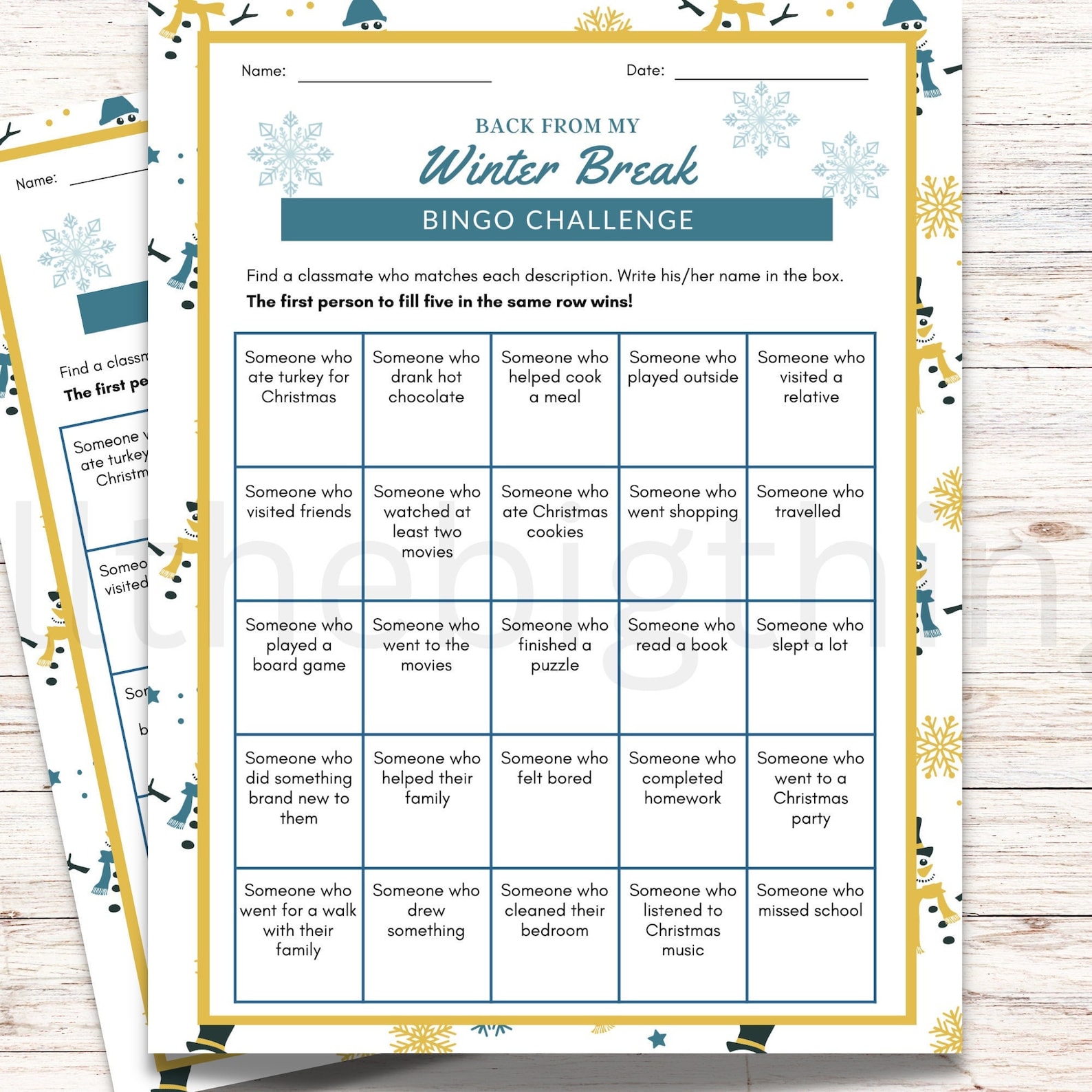 Winter Break Bingo, Bingo Game, Classroom Activity, Kids' Winter ...