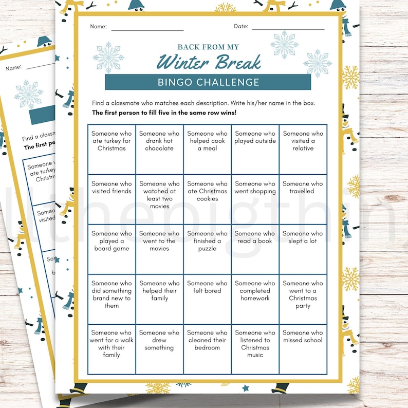 Winter Break Bingo, Bingo Game, Classroom Activity, Kids' Winter ...