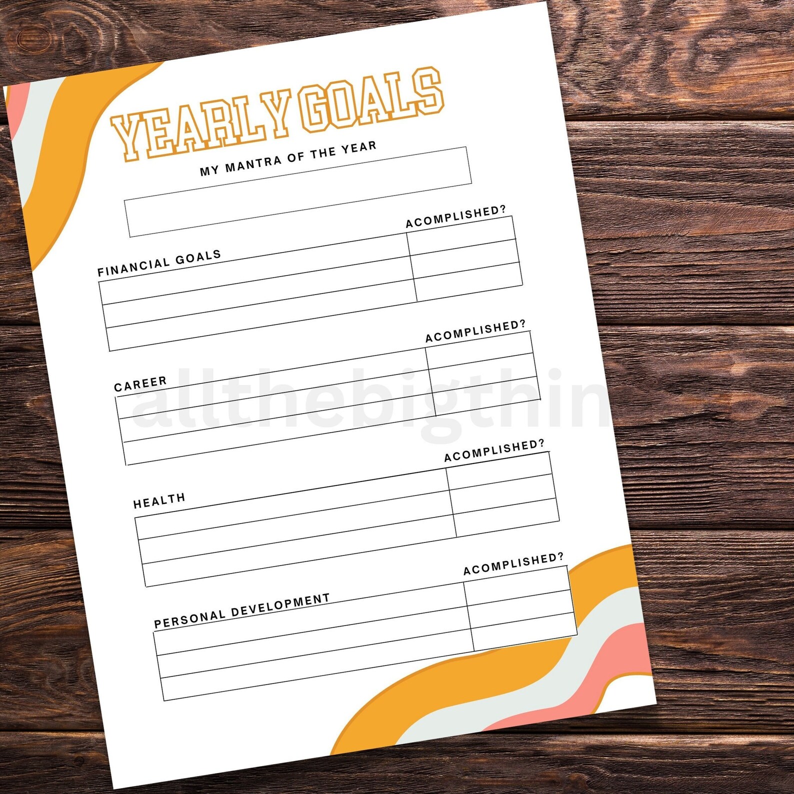 Top 4 Goals Yearly Goals, Quarterly Goals, Monthly Goals, Weekly Goals ...