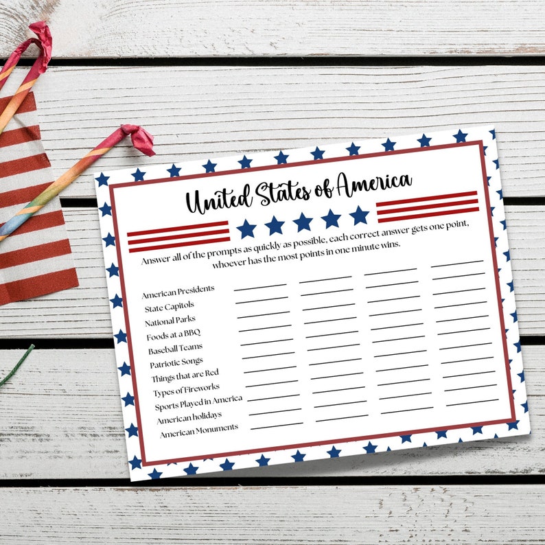 Fourth of July Themed Think Fast Game, Fourth of July Trivia Game ...