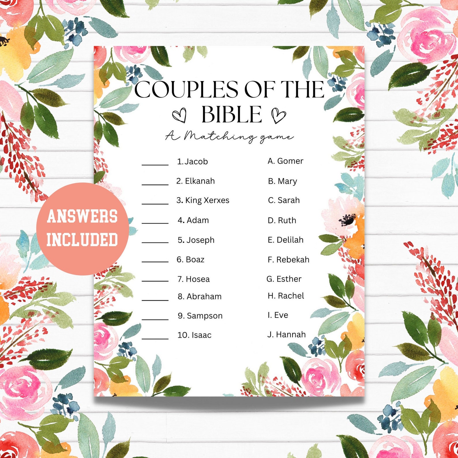 Bible Couples Match Game | Valentine Bible Match Party Game | Bible ...
