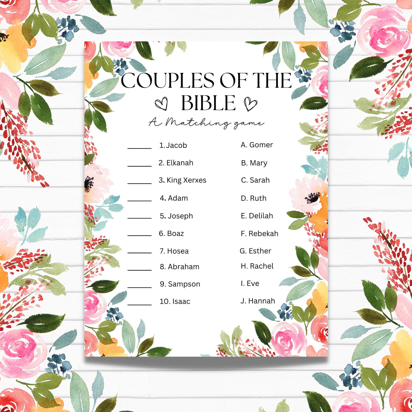 Bible Couples Match Game | Valentine Bible Match Party Game | Bible ...