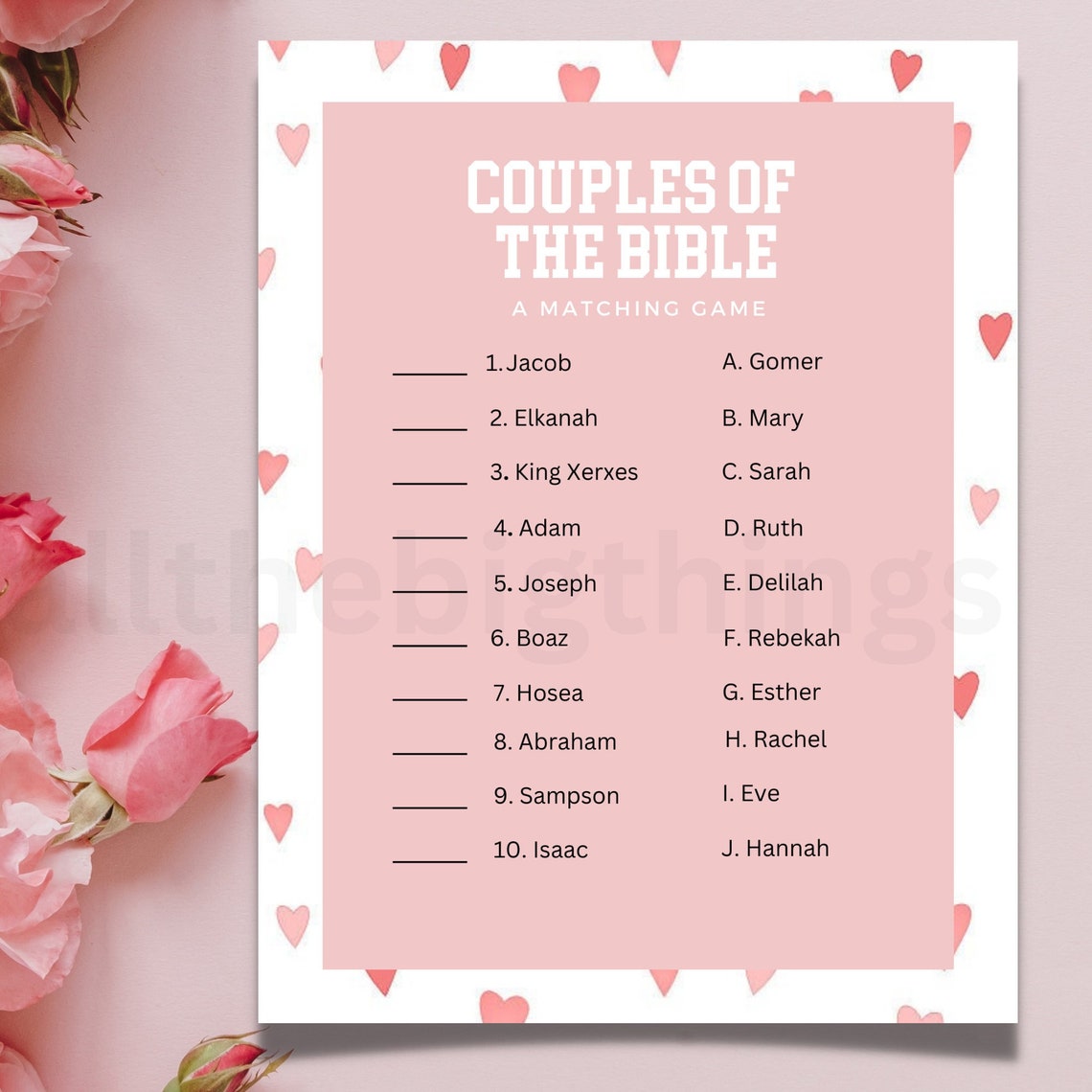 Bible Couples Match Game | Valentine Bible Match Party Game | Bible ...