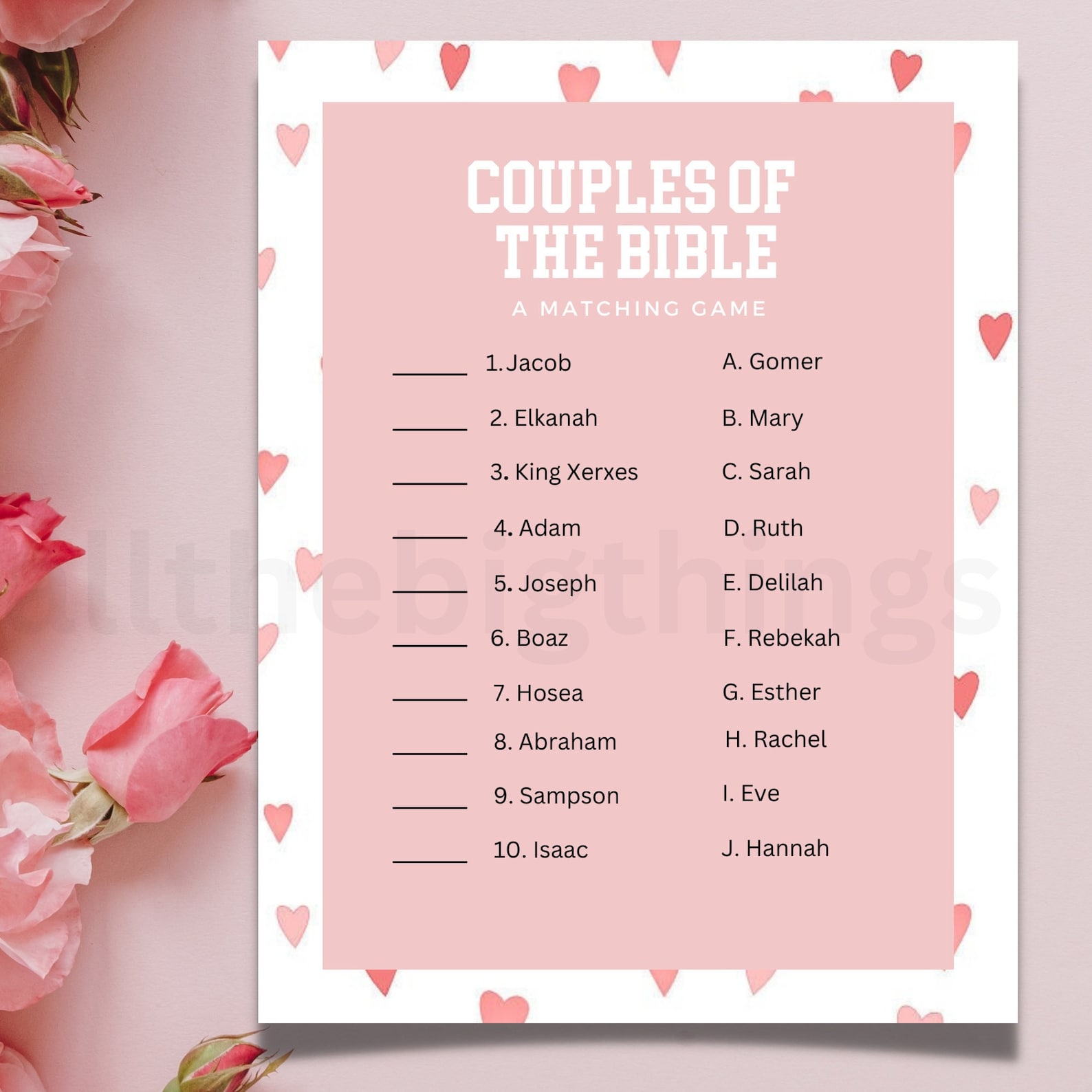 Bible Couples Match Game | Valentine Bible Match Party Game | Bible ...