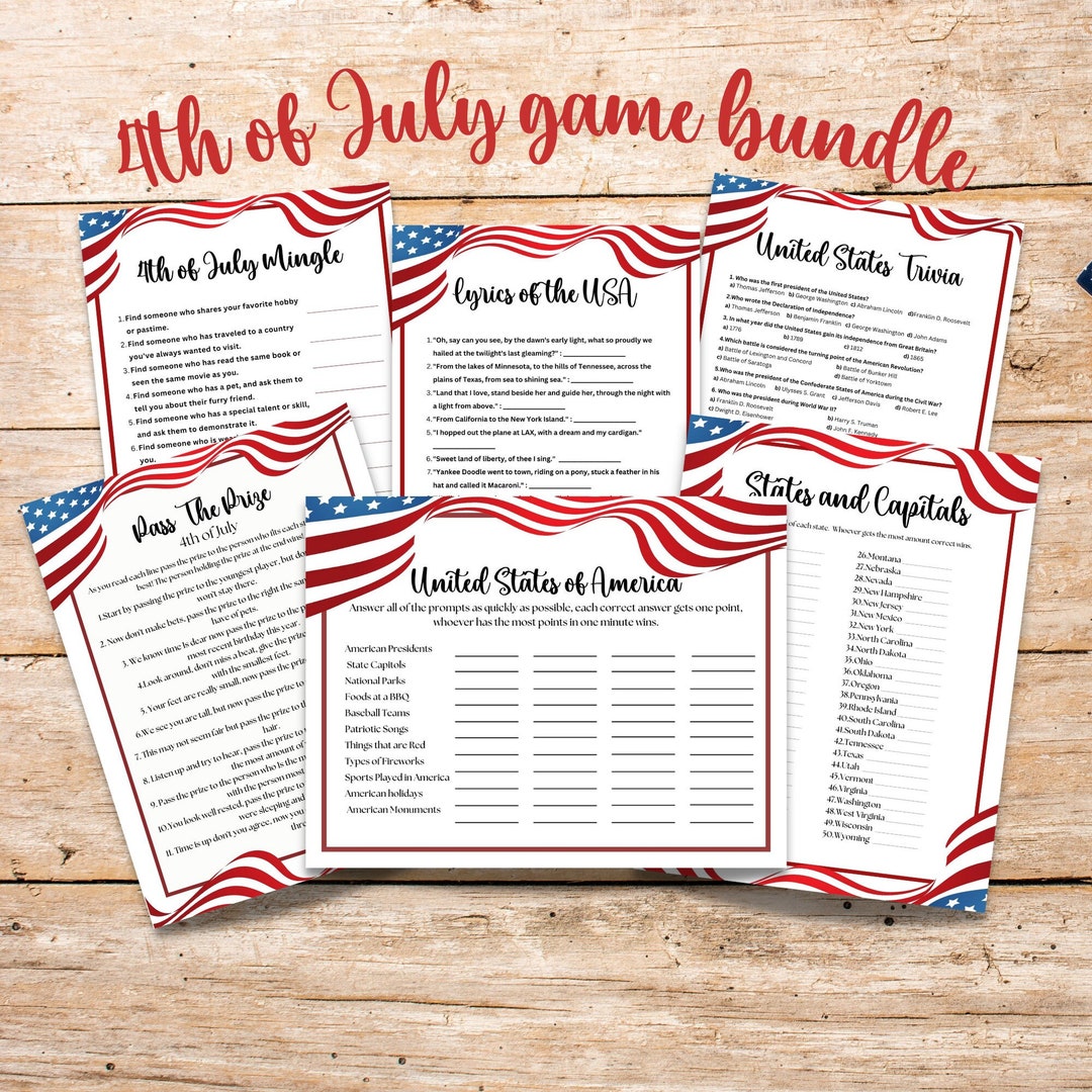 4th of July Games, 4th of July Game Bundle, Patriotic Games, 6 American ...