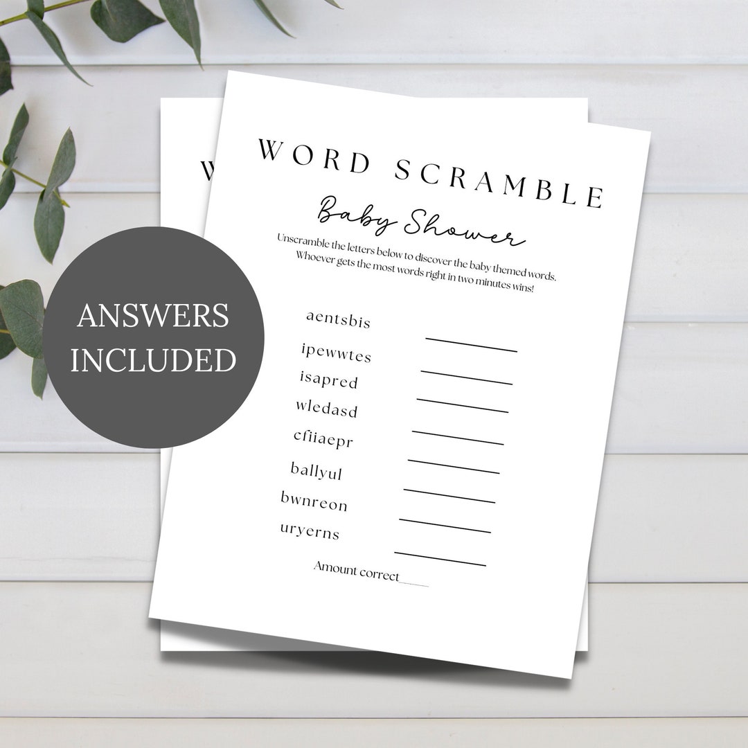Baby Shower Word Scramble With Answer Key, Baby Shower Game, Baby ...