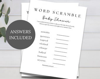 Baby Shower Word Scramble With Answer Key, Baby Shower Game, Baby ...
