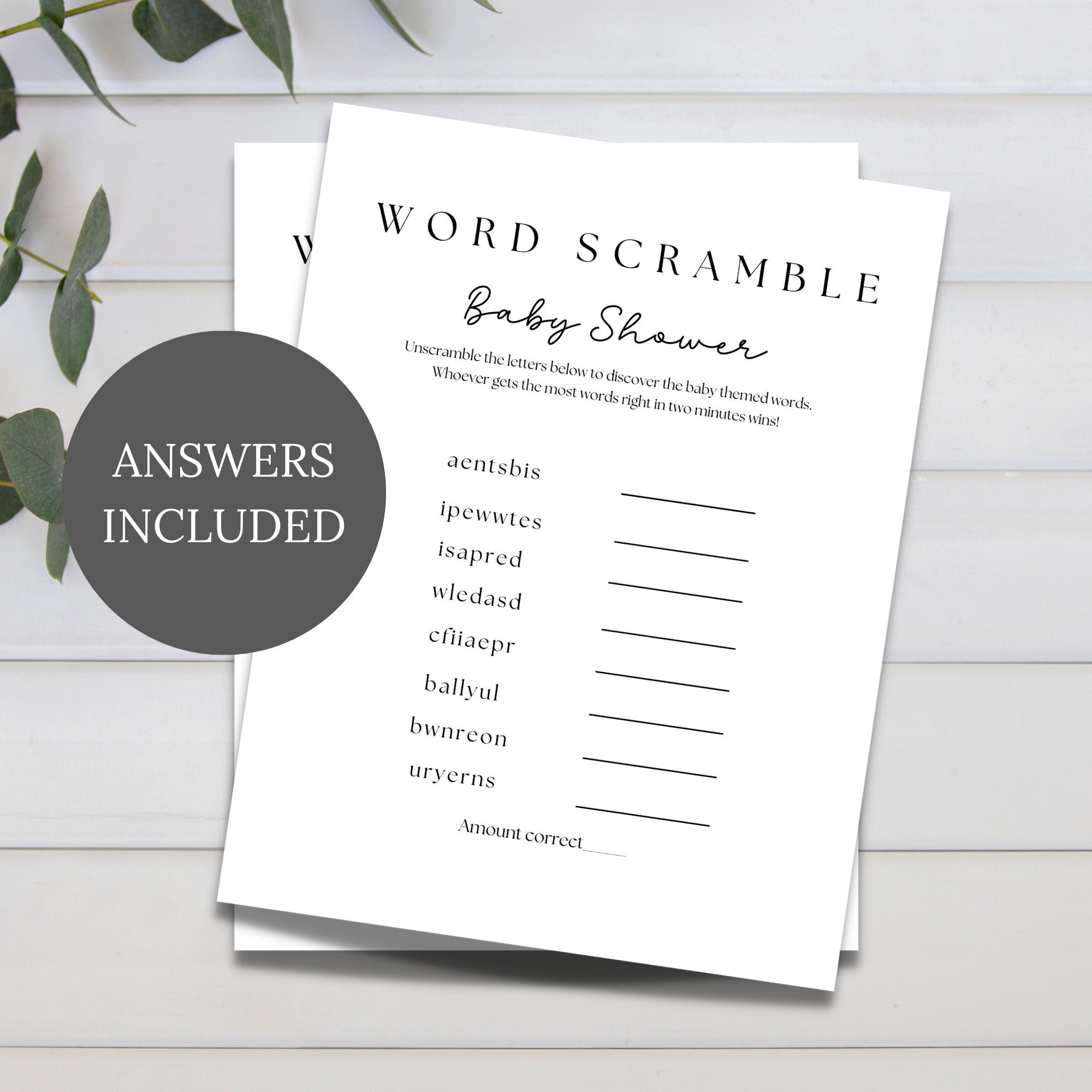 Baby Shower Word Scramble With Answer Key, Baby Shower Game, Baby ...