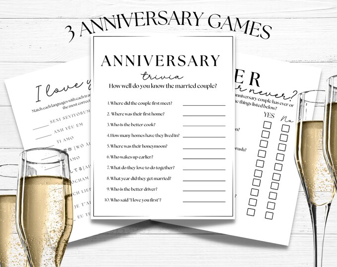 Anniversary Trivia. Party Keepsake Game. Anniversary Party Game ...