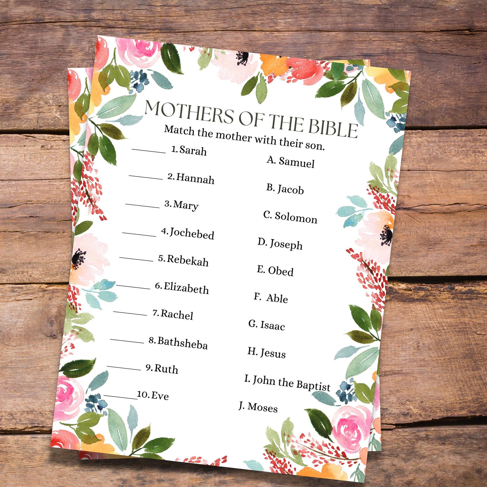 Mothers Day Bible Games, Bible Match Party Game, Bible Games for Kids ...