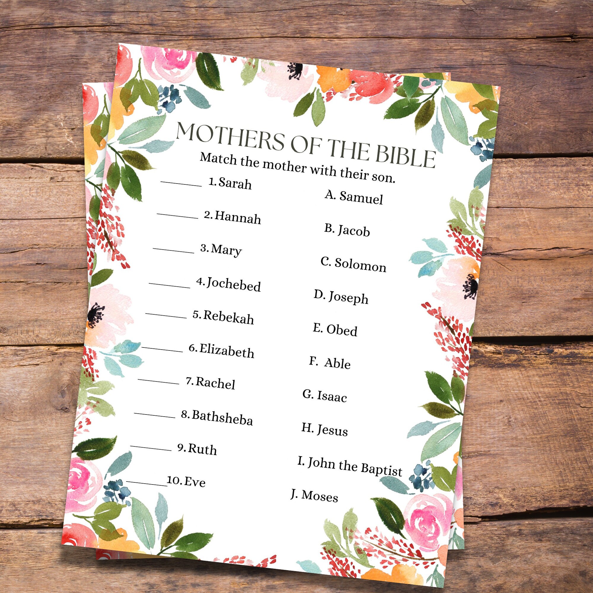 Mothers Day Bible Games, Bible Match Party Game, Bible Games for Kids ...