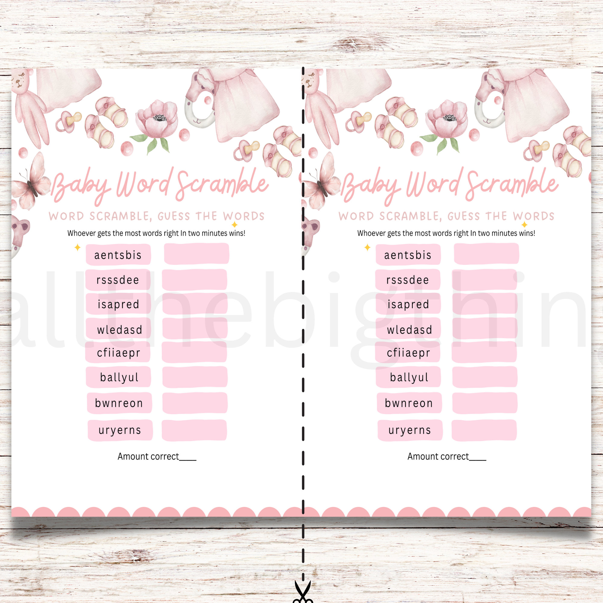 Baby Word Scramble Game Template | Baby Girl Shower | Baby Word Puzzle ...