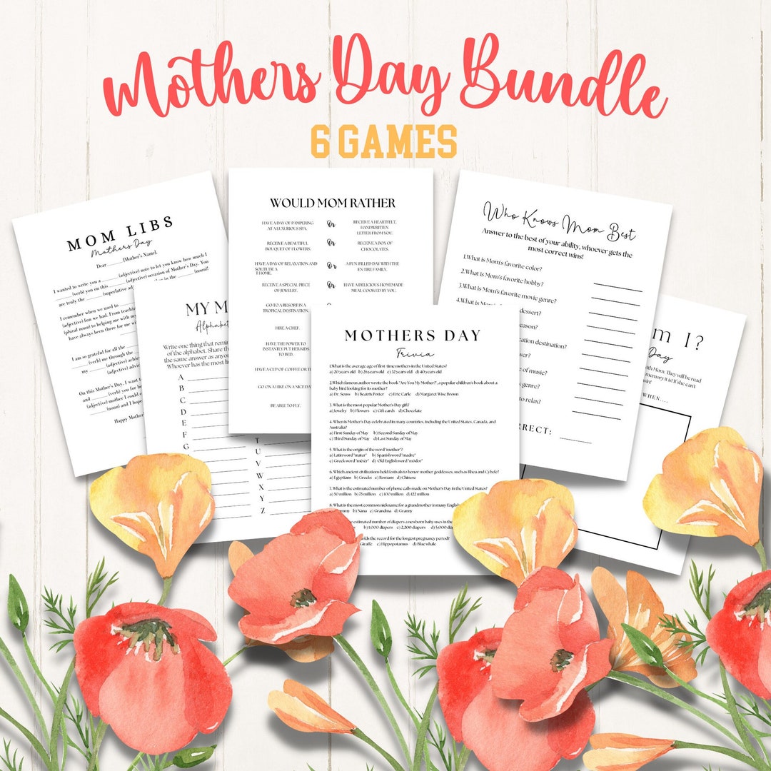 Printable Mother's Day Game Bundle, 6 Games, Mothers Day Game, Games ...