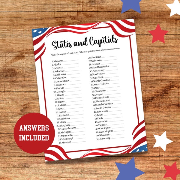 States and Capitals Worksheets - Etsy