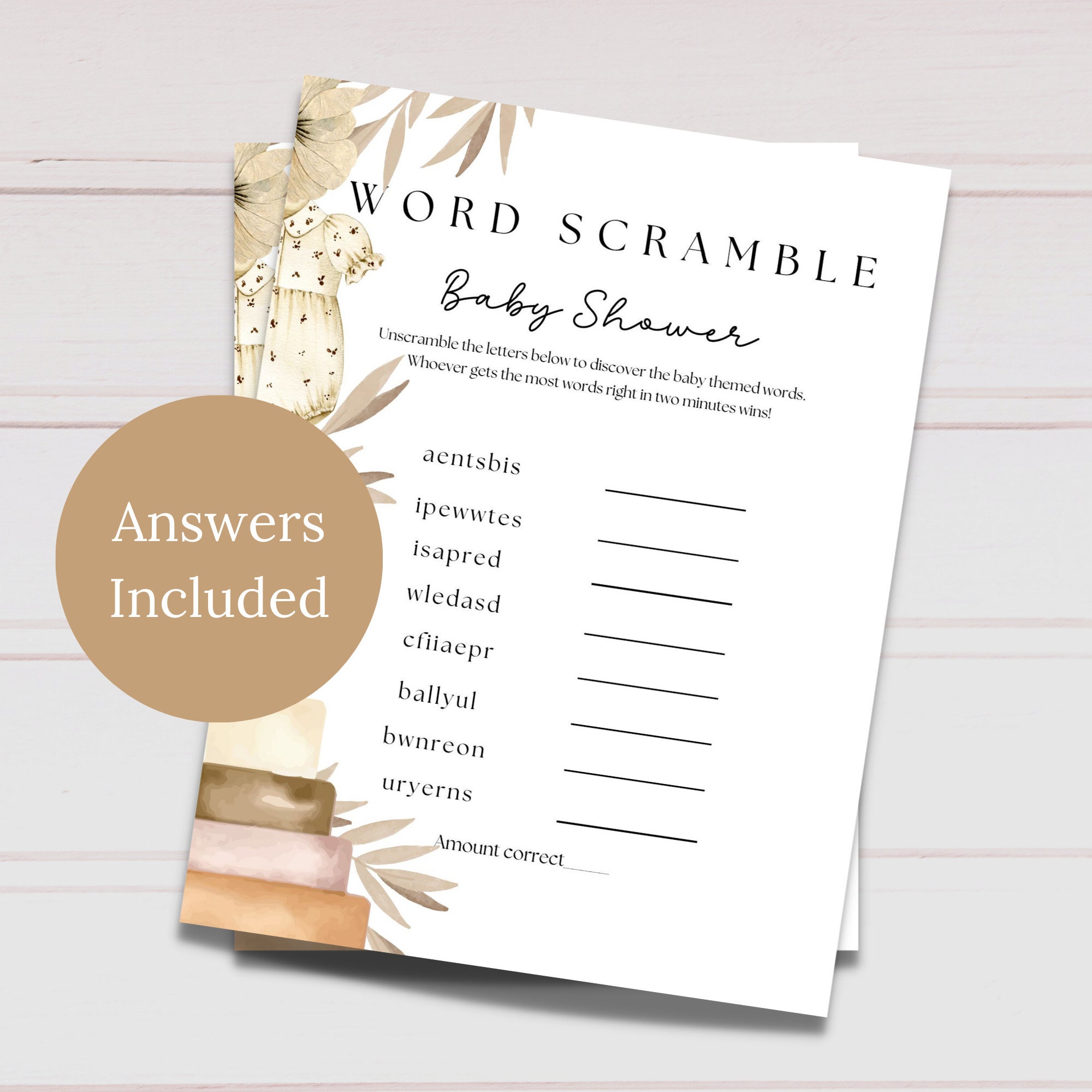Baby Shower Word Scramble With Answer Key, Baby Shower Game, Baby ...
