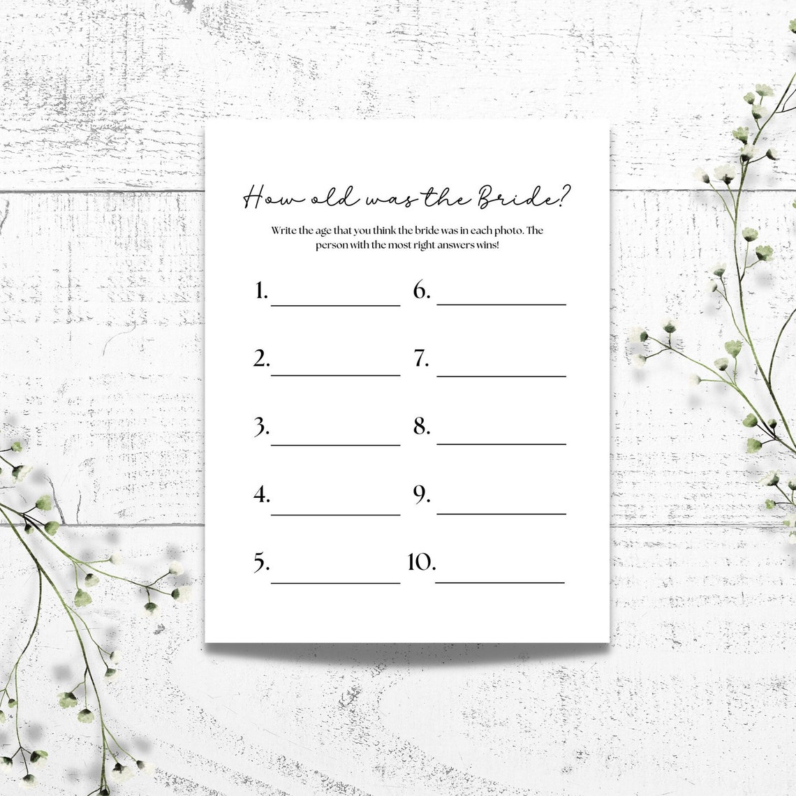 How Old is the Bride Game, How Old Was the Bride, Bridal Shower Game ...