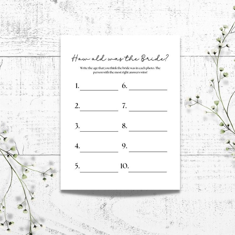 How Old is the Bride Game, How Old Was the Bride, Bridal Shower Game ...