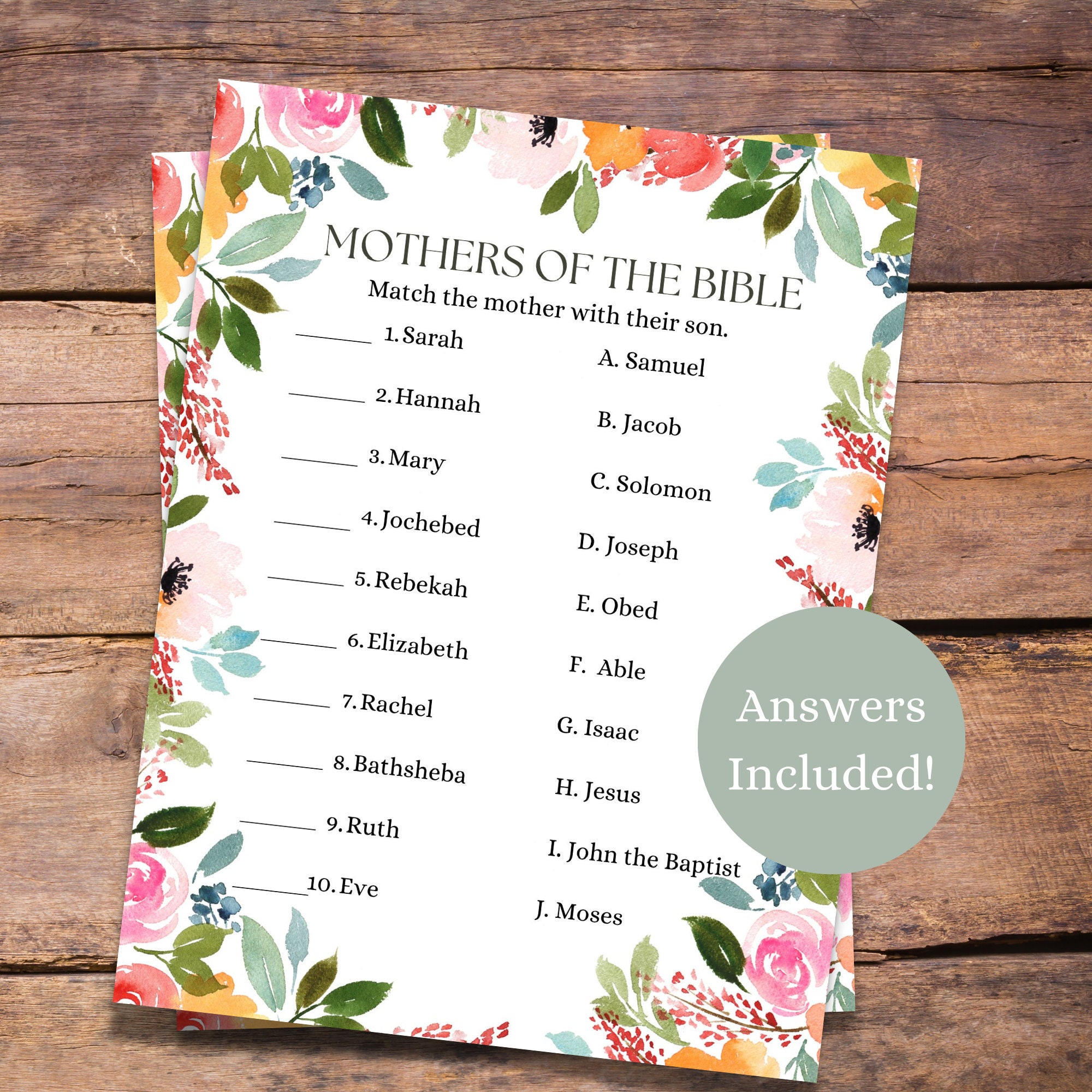 Mothers Day Bible Games, Bible Match Party Game, Bible Games for Kids ...