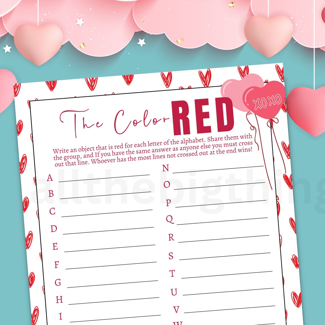 Valentine's Day the Color Red Game | Valentine Printable Games | Fun ...