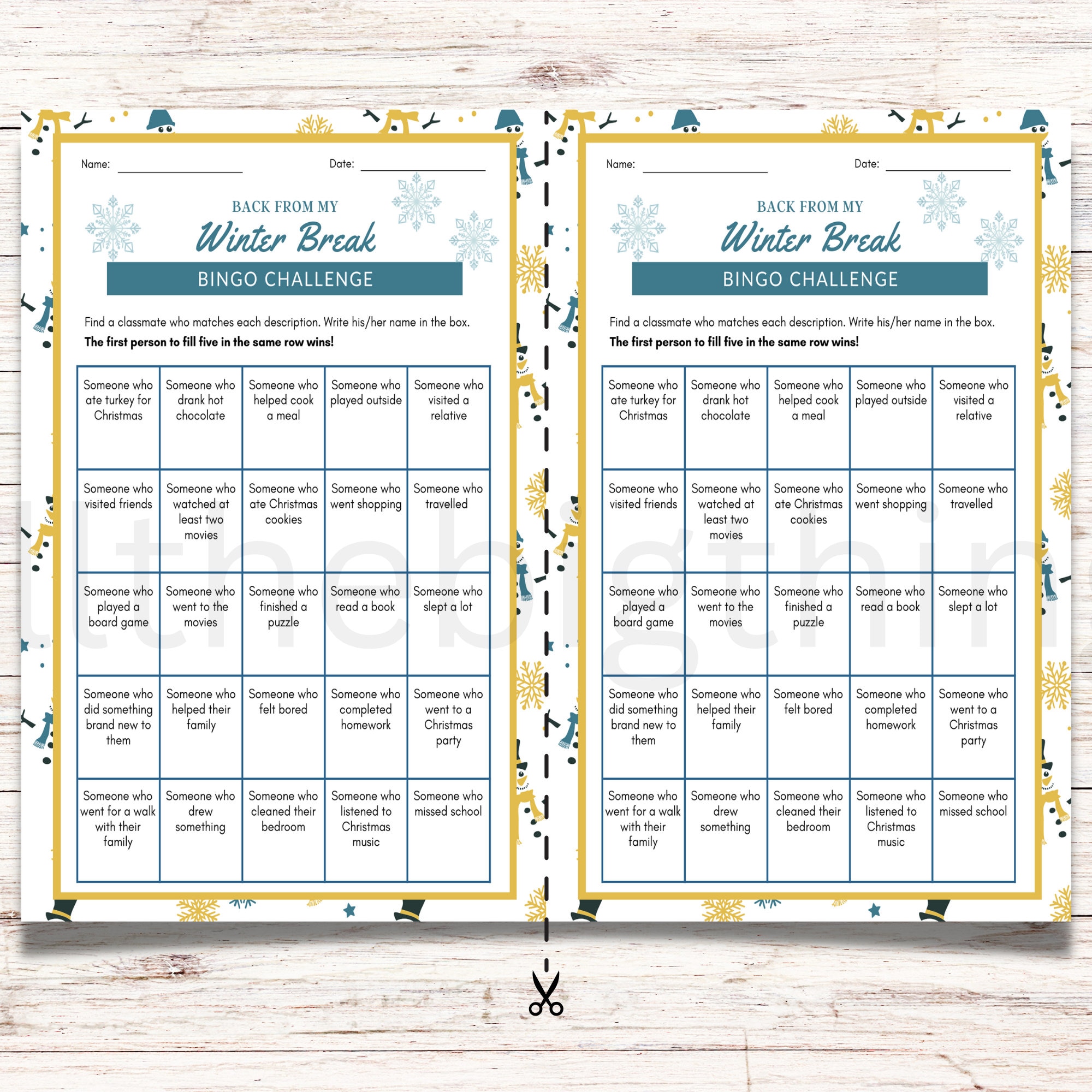 Winter Break Bingo, Bingo Game, Classroom Activity, Kids' Winter ...